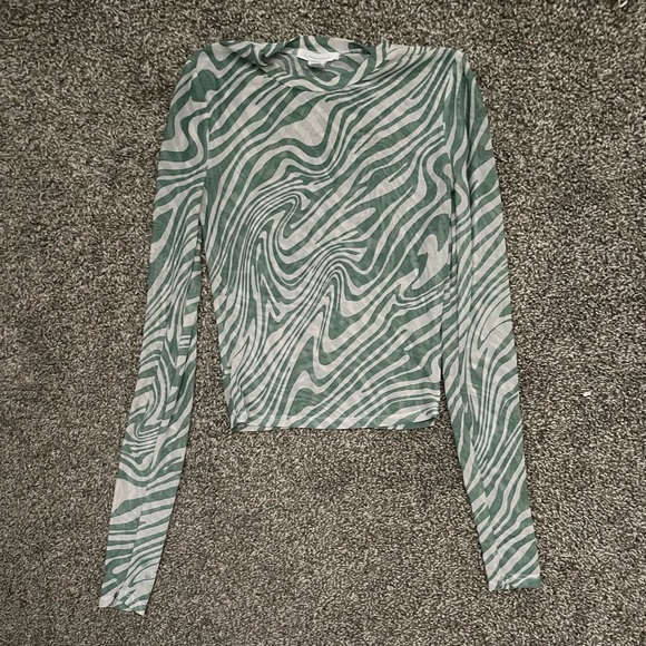 Full Tilt | Tops | Long Sleeve See Thru Green And White Abstract Top ...